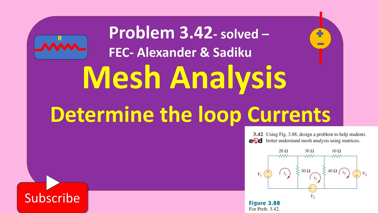 Mesh Analysis-Problem 3.42 - Problem solving - Find the Currents flowing in loops - YouTube