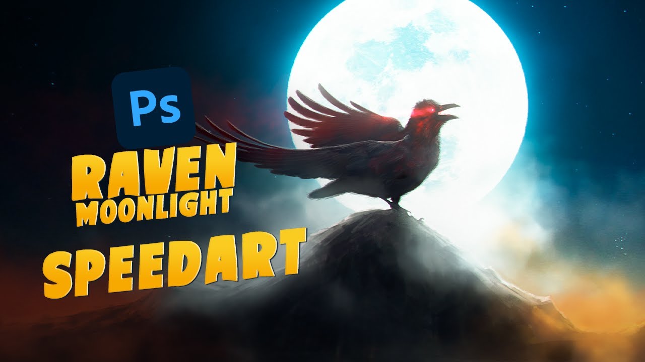 Raven on a Moonlit night - Speed ART - PHOTOSHOP #timelapse # ...