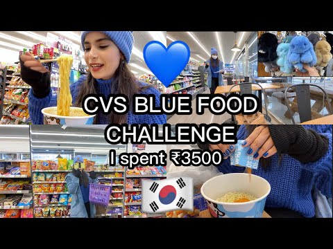 🇰🇷CVS BLUE FOOD ONLY CHALLENGE +  Shopping in Downtown | vlog💙