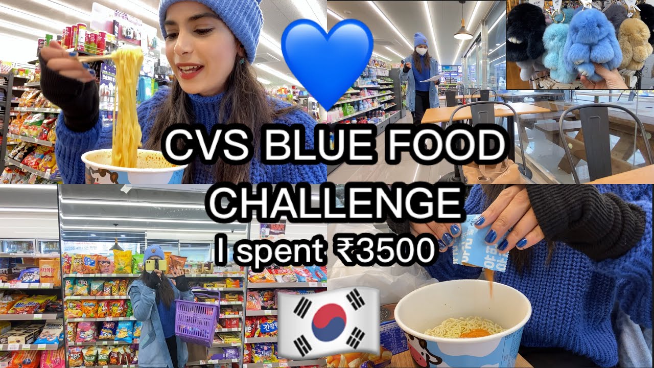 🇰🇷CVS BLUE FOOD ONLY CHALLENGE + Shopping in Downtown | vlog💙 - YouTube