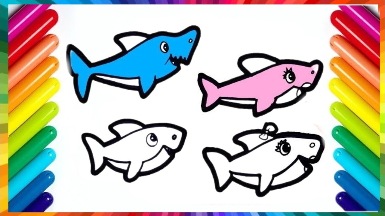 How to draw Baby Shark Family for kids/Drawing Painting Coloring Baby ...