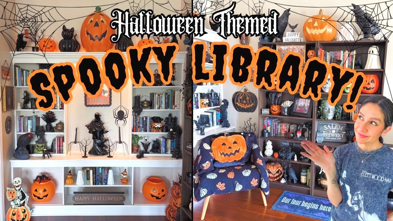 Halloween Themed Spooky Library!🎃 Decorate with Me!📚🖤 - YouTube