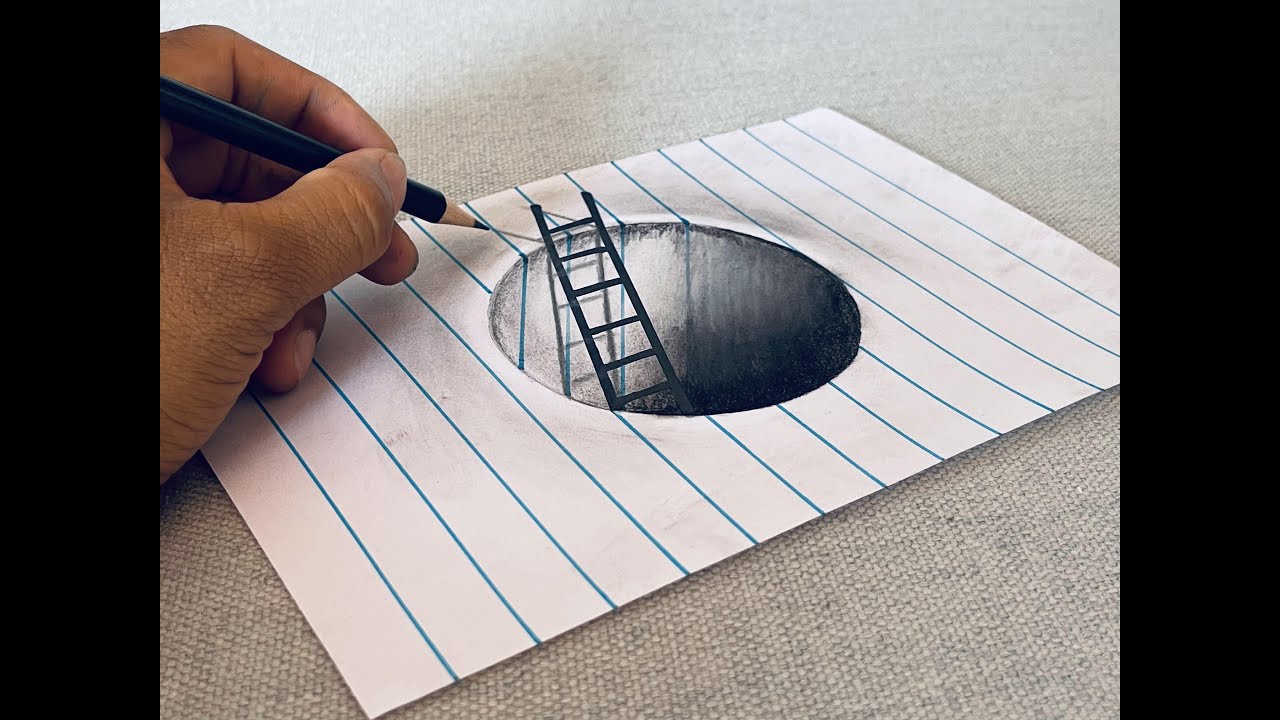 easy draw 3d hole on paper for beginners, how to draw 3D hole - YouTube
