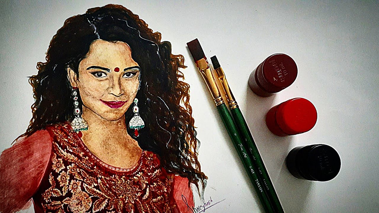 how to draw Kangana Ranaut painting step by step - YouTube