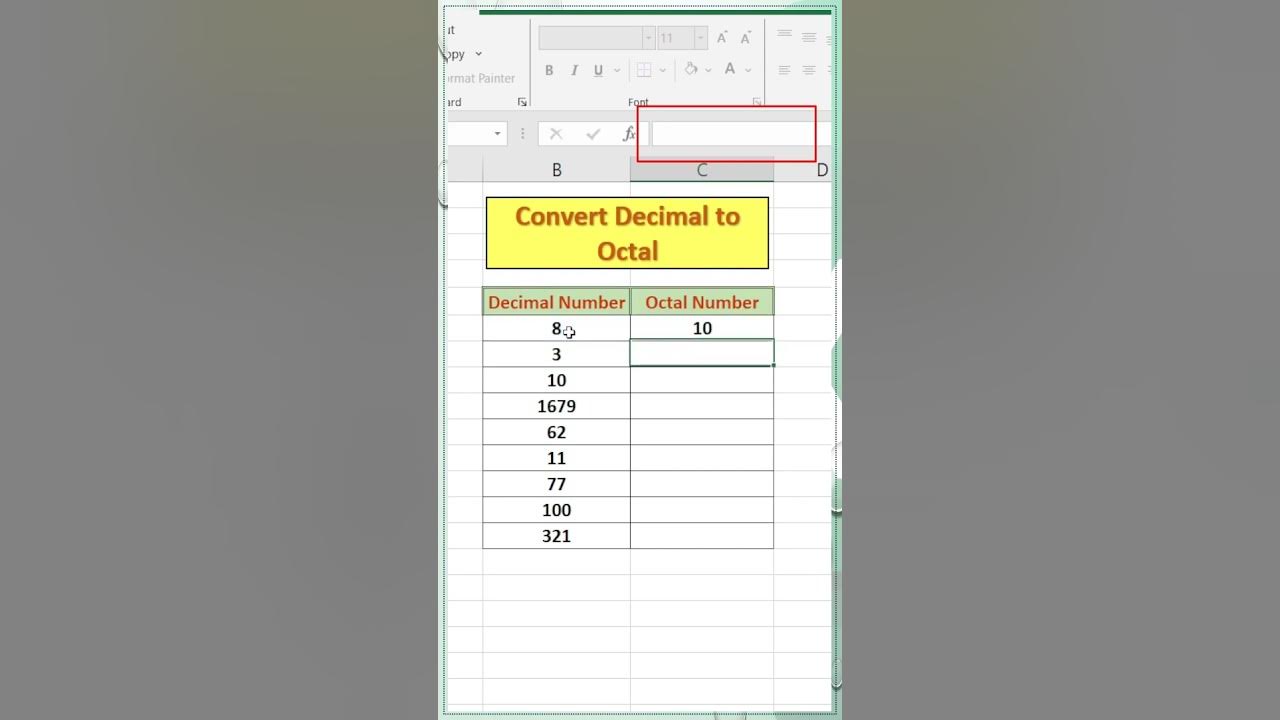 Day 44/100 | Convert Decimal Number to Octal Number | Excel Function | #youtubeshorts #shorts ...