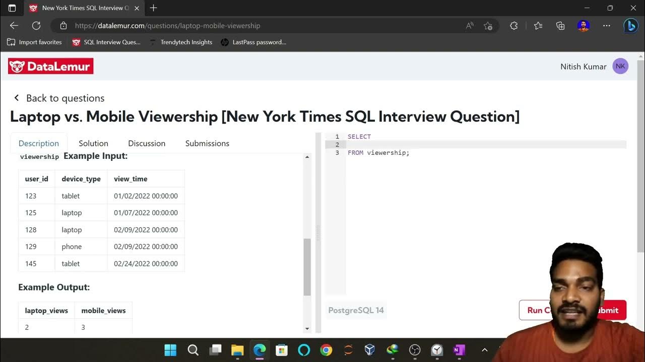 SQL Interview Question | Laptop vs Mobile viewership | Data Lemur | CTE | Case When - YouTube