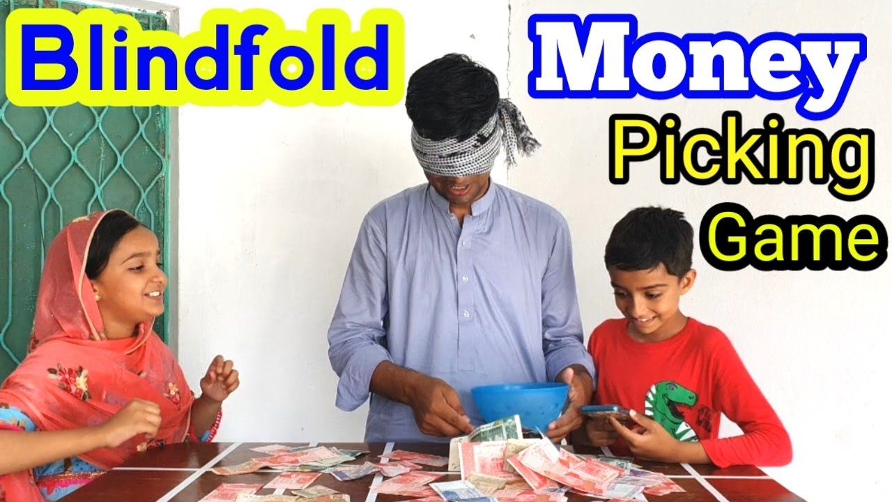 Money picking with blindfold // Blindly money picking funny game - YouTube
