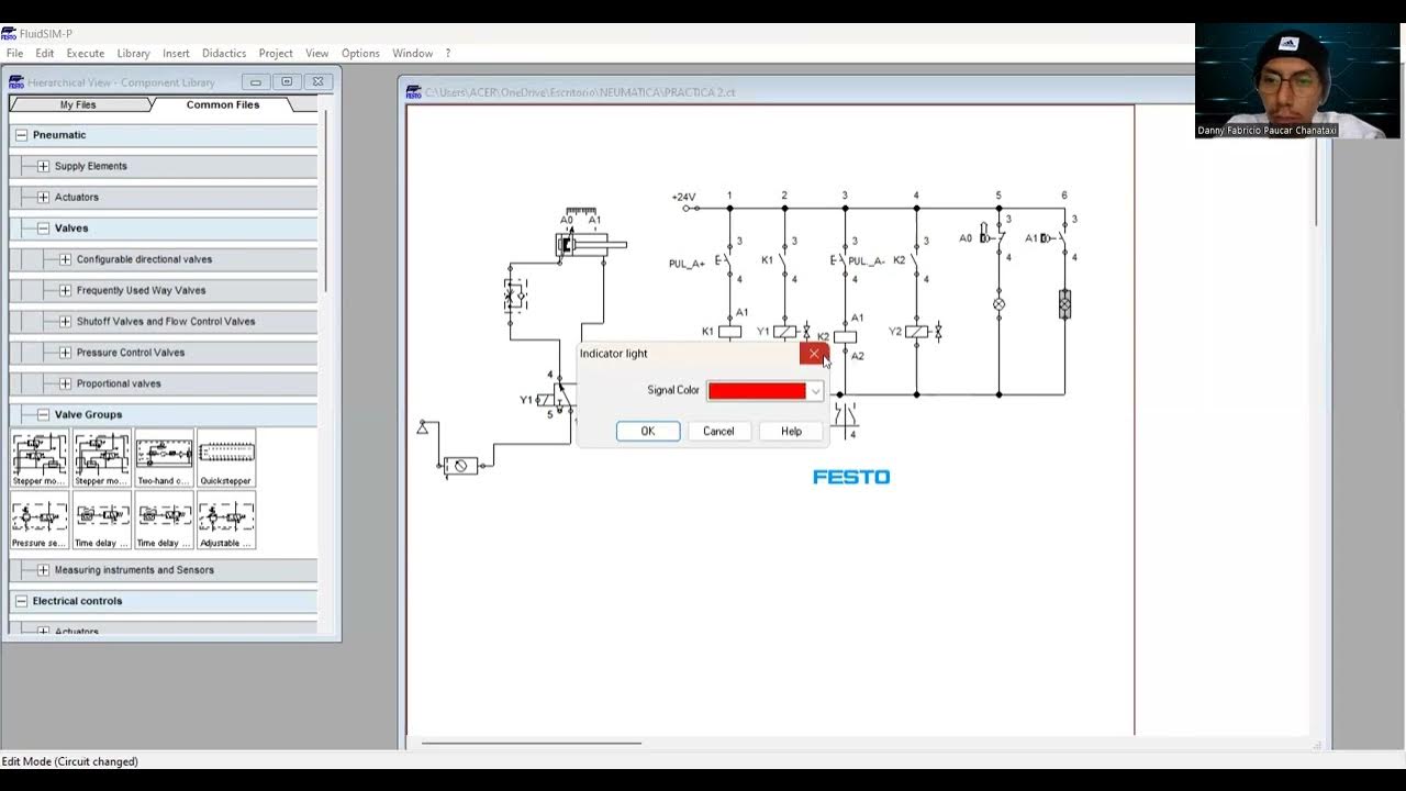 Práctica 2 - Conexión de un circuito neumático simple en Fluidsim - YouTube