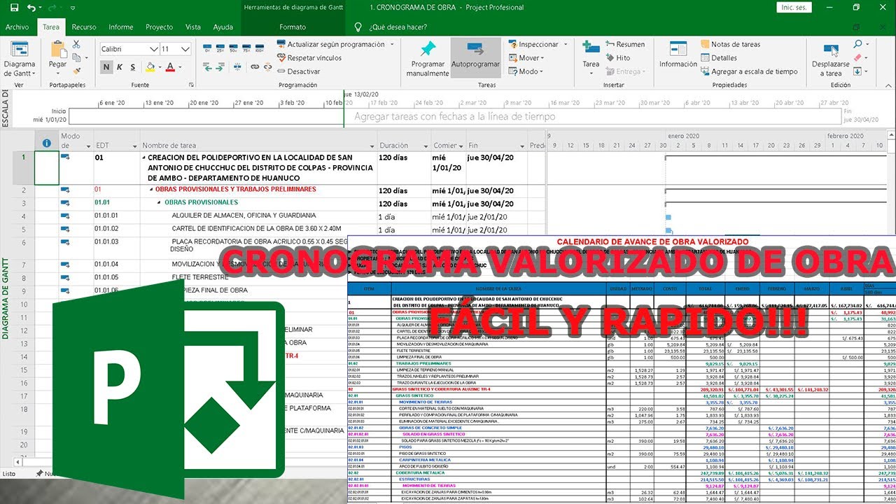 CRONOGRAMA VALORIZADO DE OBRA CON MS PROJECT FÁCIL Y RÁPIDO - YouTube