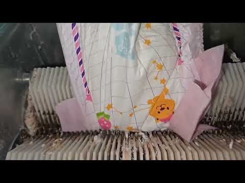 shredding 3 diapers in a row, 유아기저귀(폐기기저귀)처리, ビッグサイズオムツ破砕 - YouTube
