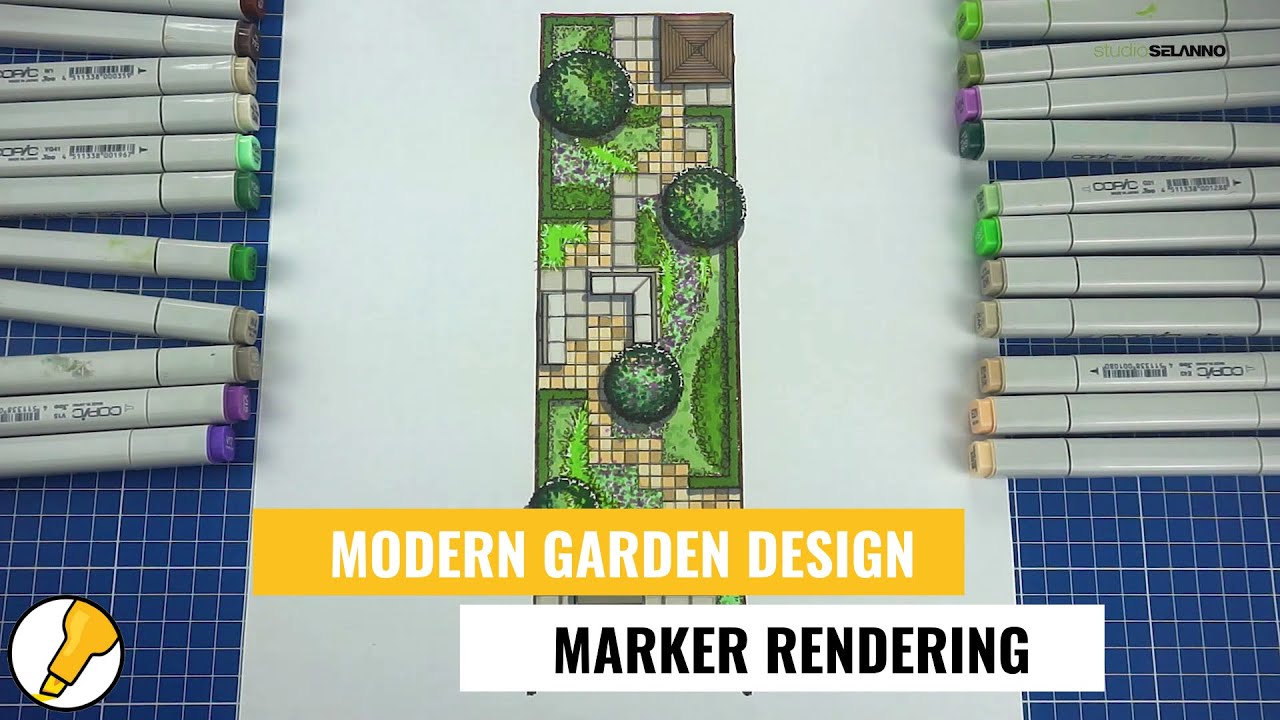 HOW TO Hand Render a Modern Garden Design with Copic Markers #9 - YouTube