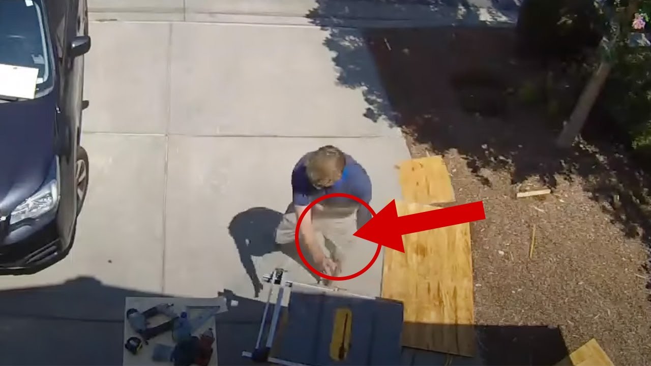 Home TABLE SAW ACCIDENT caught on security camera - YouTube