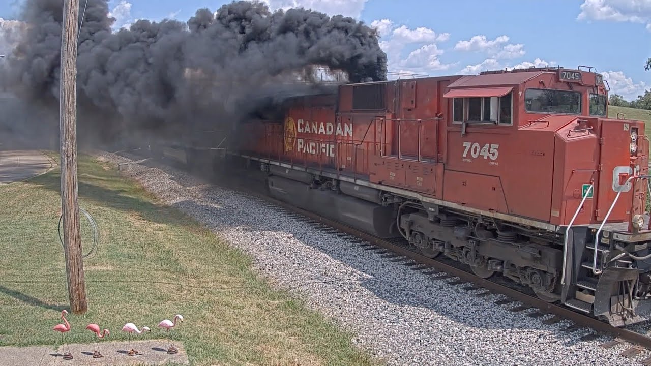 CP 7045 Leading CPKC Train " Heavy Black Smoke" August 11 2025 - YouTube