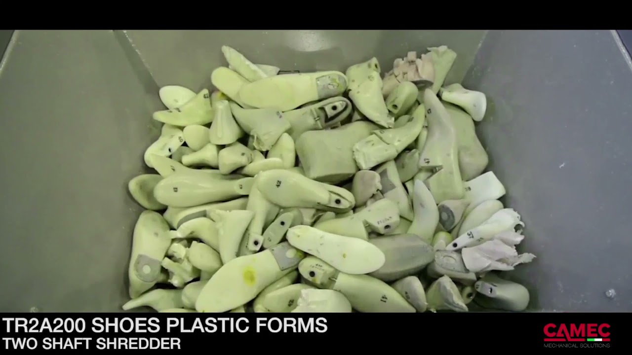 CAMEC Shoe Plastic Forms Shredding with TR2A200 - YouTube