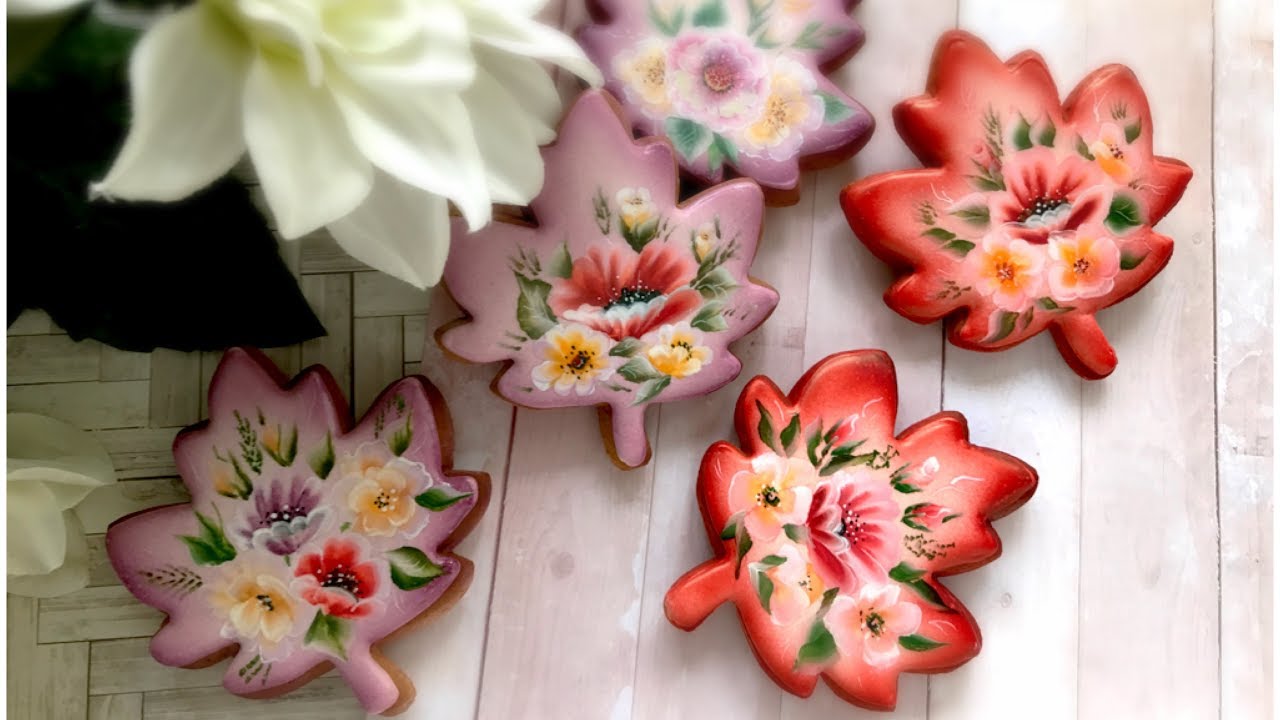 Painted leaf cookies. One stroke. - YouTube
