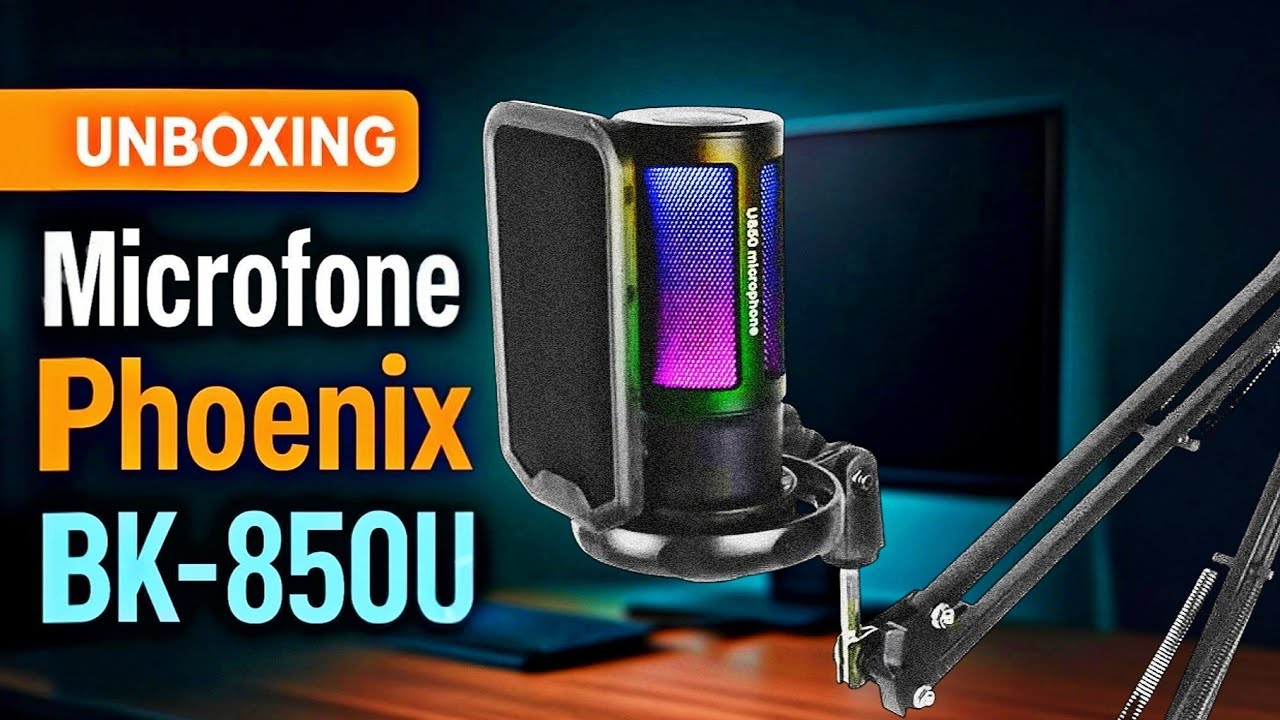 Microfone Gamer Fire Phoenix BK850U RGB com Braço Articulado – Unboxing ...