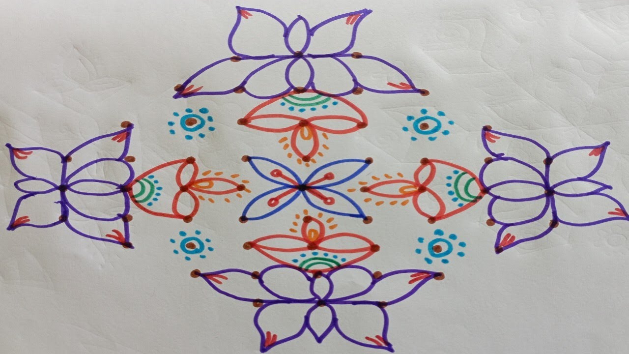 9*3 dots easy rangoli design/Friday rangoli design/supraja easy rangoli ...