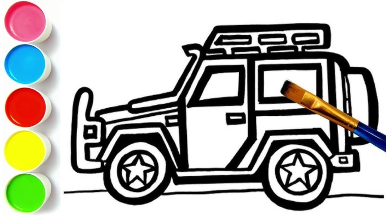Jeep Drawing, Painting and Coloring for Kids, Toddlers | How to draw a ...