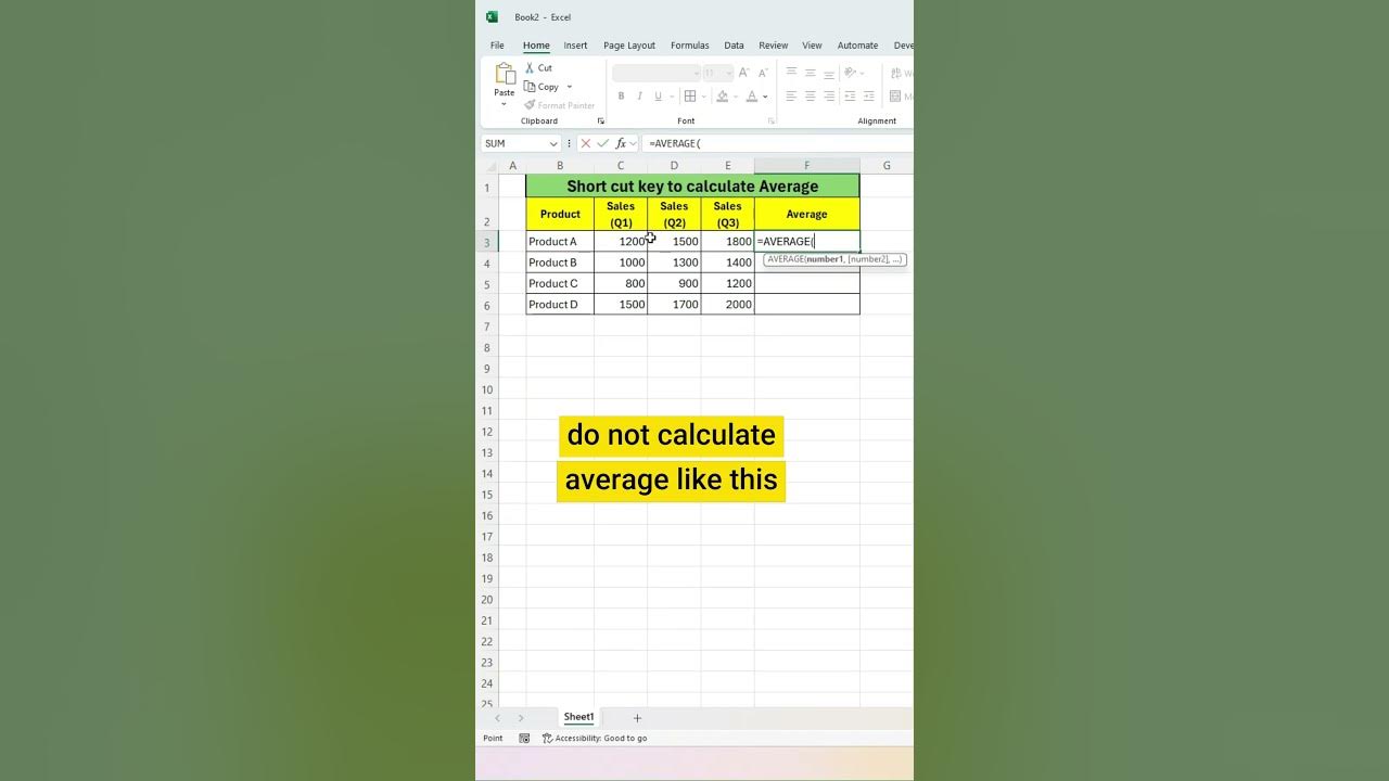 Average with Shortcut Key | Excel Tips & Tricks | #ShortcutKeys #ExcelShortcuts - YouTube