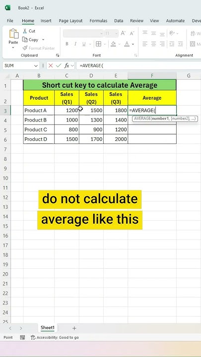 Average with Shortcut Key | Excel Tips & Tricks | #ShortcutKeys #ExcelShortcuts - YouTube