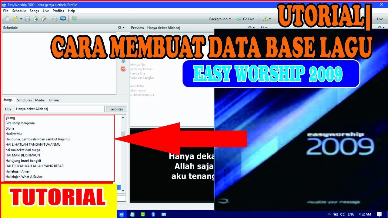 TUTORIAL| CARA MEMBUAT DATA BASE LAGU EASY WORSHIP 2009 - YouTube