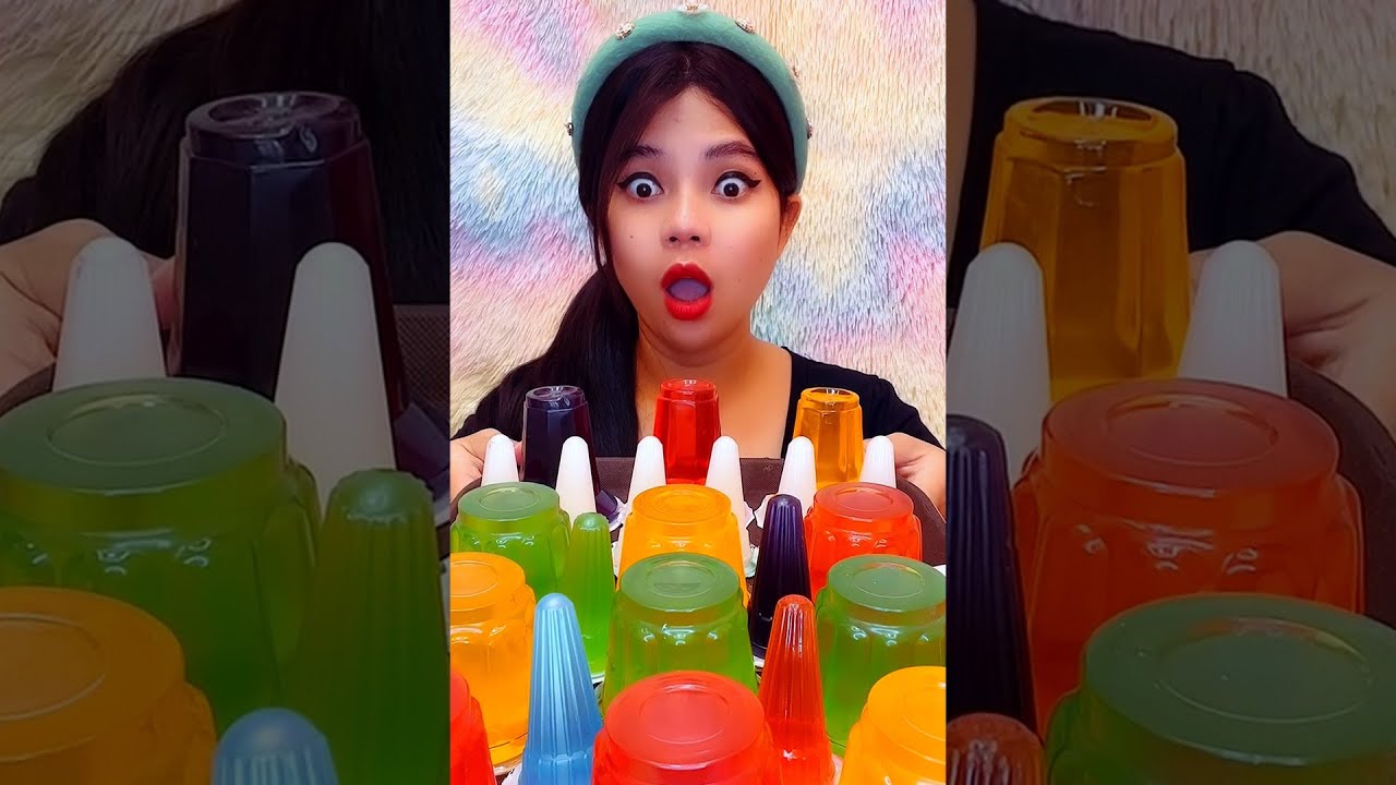 COLORFUL FRUIT GELATIN PUDDING JELLY QUICK ASMR EATING REALLY TASTY ...