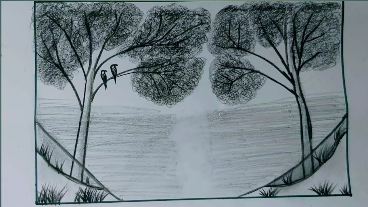 How to draw scenery drawing easy with sea | sea view drawing | easy ...