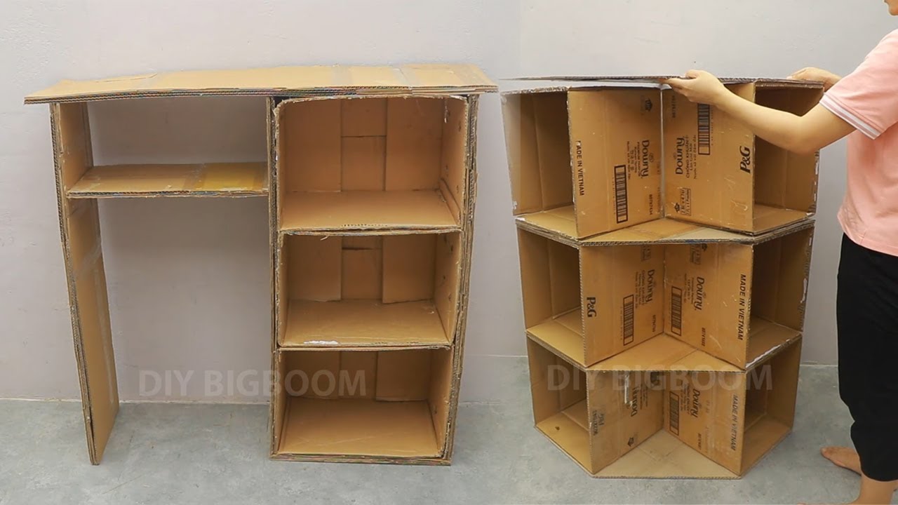 DIY Cardboard Study Desk and Corner Shelf for Any Space - YouTube
