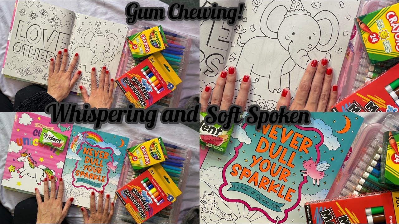 ASMR Coloring gum chewing |Crayons and Markers Whispering Up Close ...