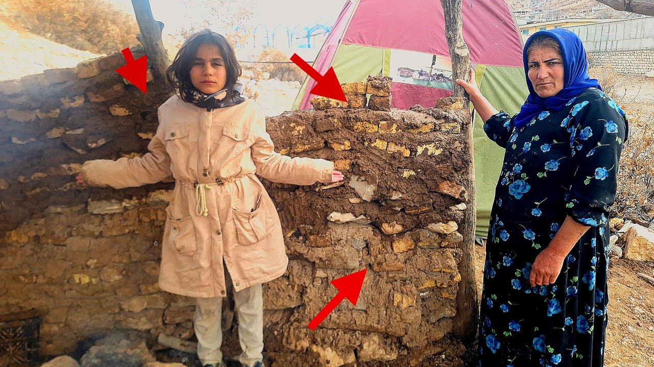 Homeless in the cold of winter; building a hut with bare hands - YouTube