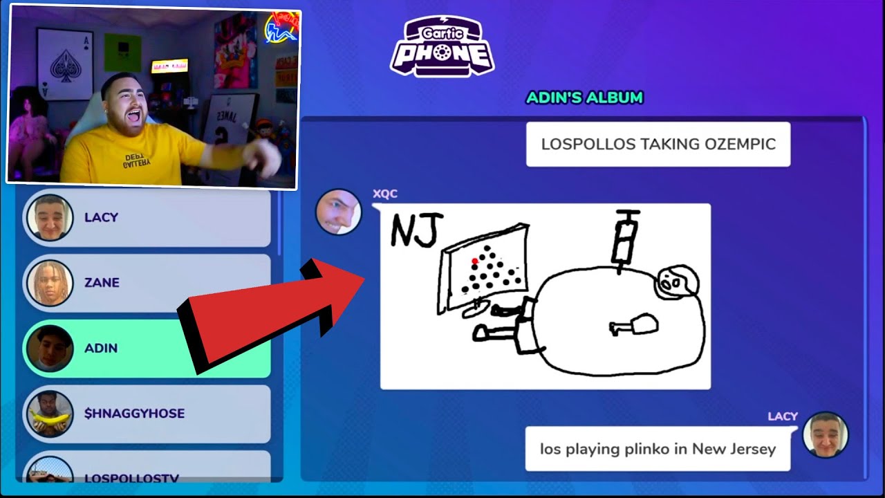 LosPollosTV plays Gartic Phone with Adin, XQC, Lacy, Cuffem, Konvy, and ...