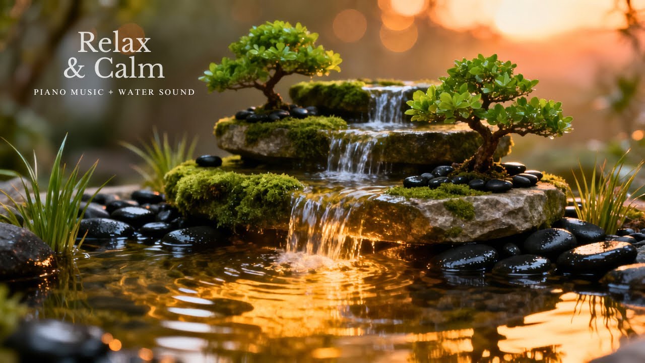 Mind Healing 🌿 Sound of Water on Rocks & Relaxation Music, Relieving ...