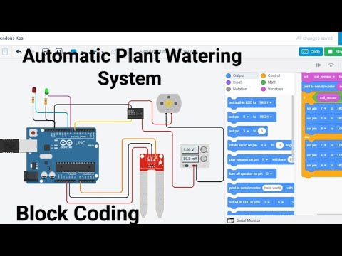 Automatic Plant Watering System using Arduino Tinkercad in English | Block Coding |Irrigation System