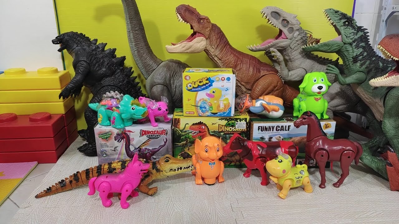 wow!! unbox little duck electric toys play with elephant crocodile cow ...