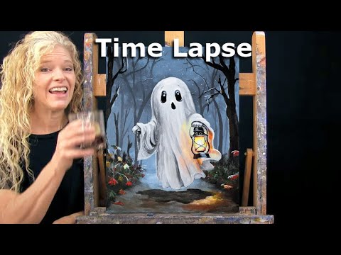 GHOST AND LAMP - Learn How to Draw and Paint with Acrylics-Easy Beginner Halloween Painting ...