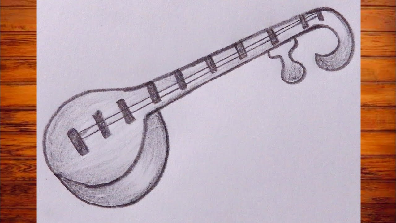 Vasant panchami drawing | saraswati puja drawing | easy bina drawing ...