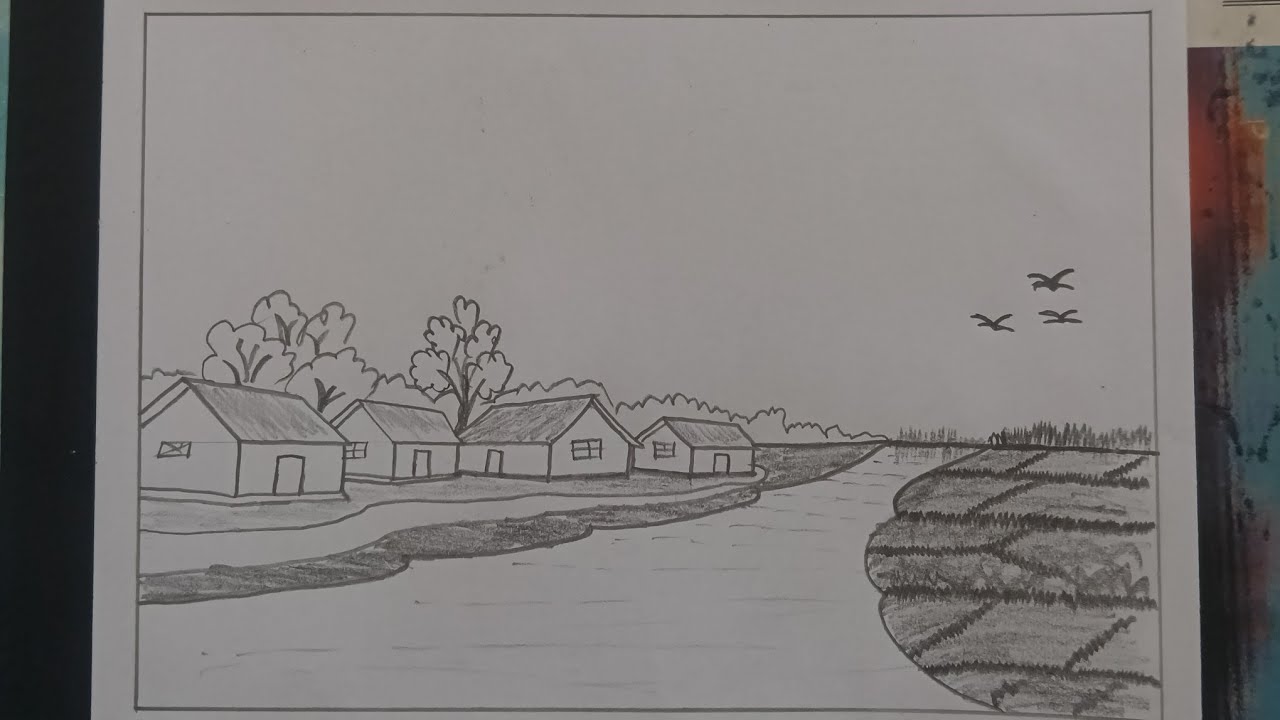 how to drawing a village scenery || gramer drissho aka || drawing video ...