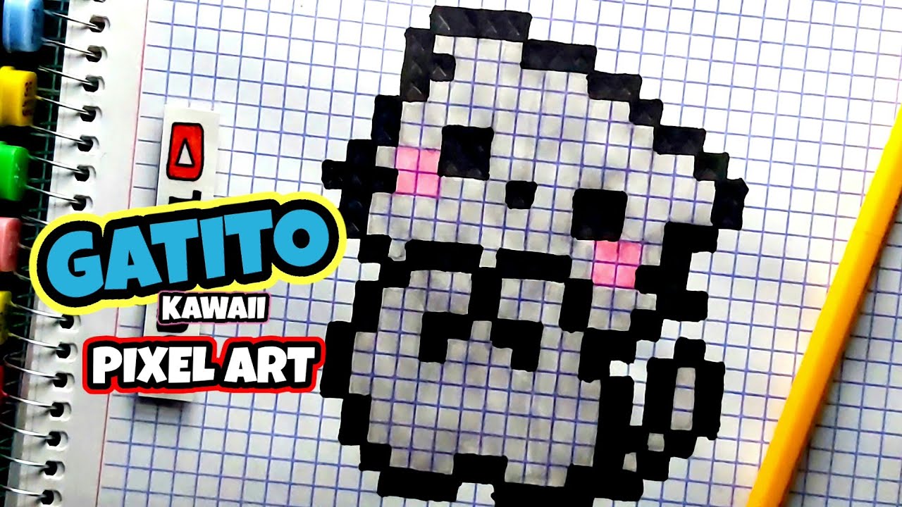 Como Dibujar Un GATITO KAWAII para COLOREAR en ( Pixel Art ) Paso a ...