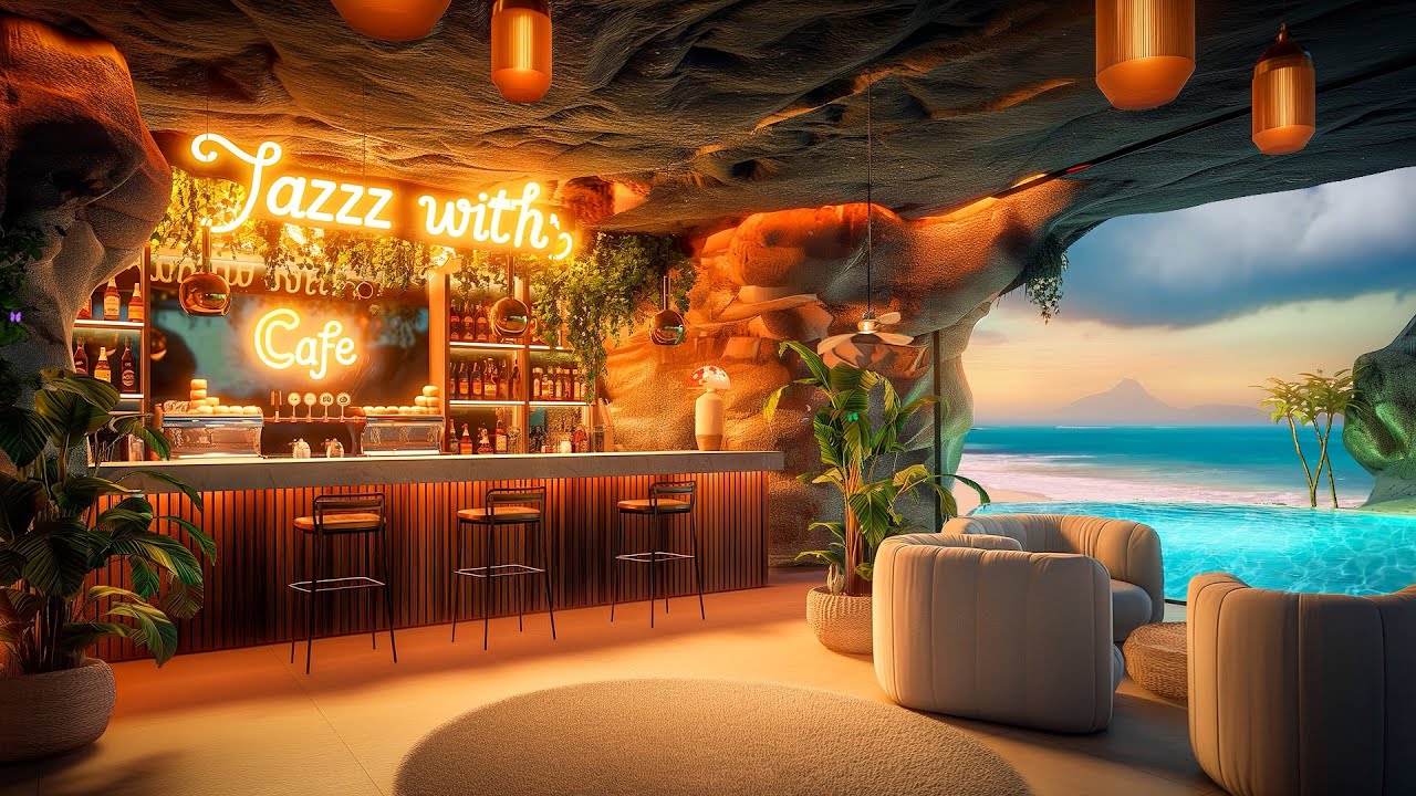 Bar Lounge In Cave With Waves Sound - Smooth Piano Jazz Music to Work ...