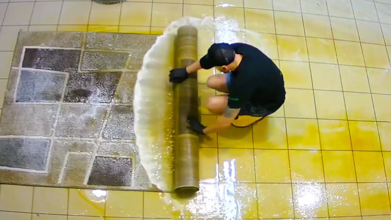 Waves of yellow goo are washed out from dirty carpet: accelerated music ...