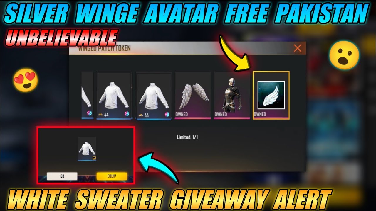 Free Fire silver wings avatar free in pakistan server 😲 || White ...