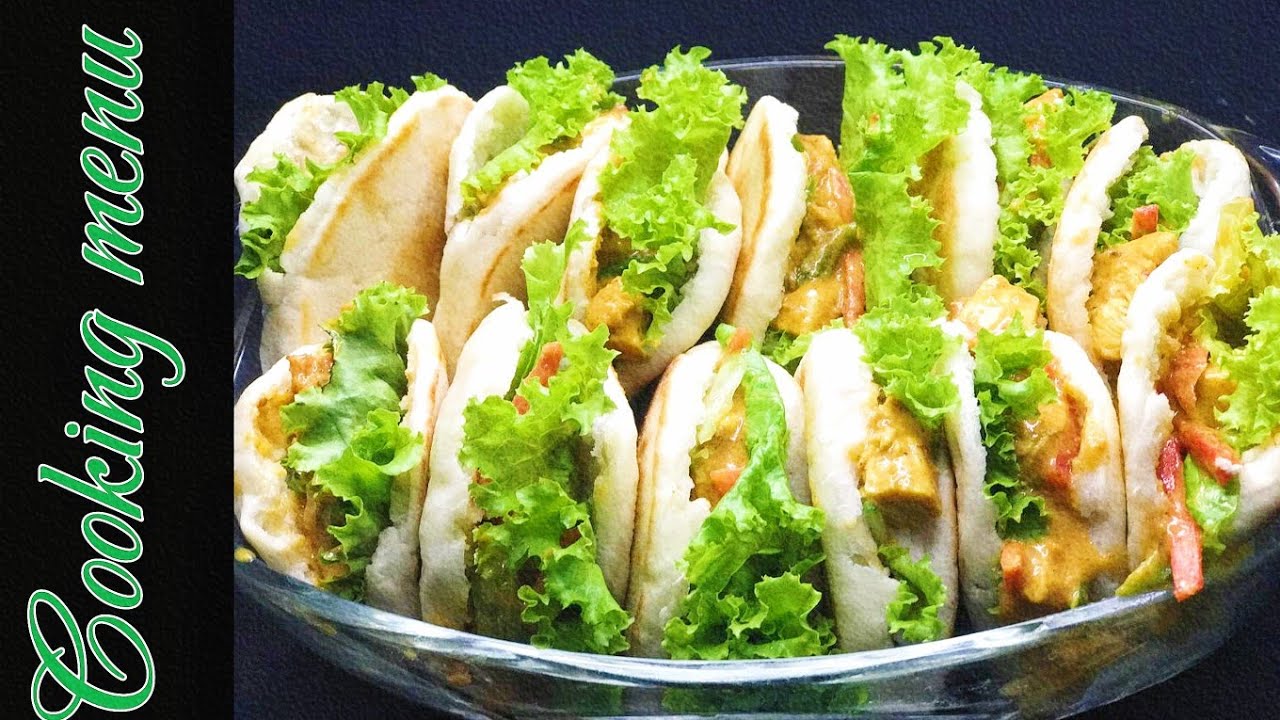 Mini chicken sandwich with homemade pita bread ||Mini chicken pockets ...