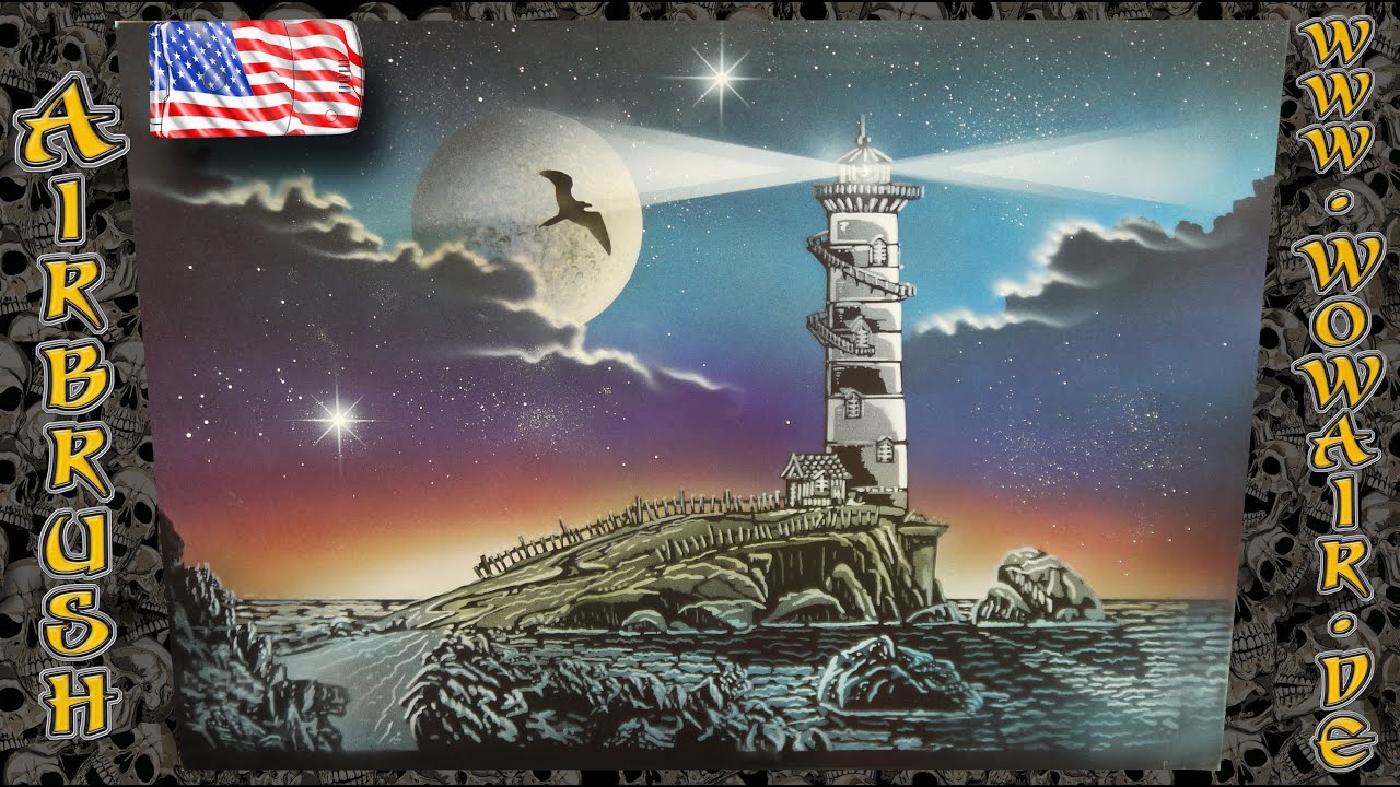Airbrush by Wow No.547 " Sunset with Lighthouse " with english ...