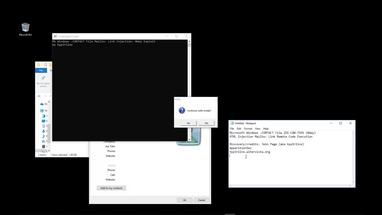 Windows Contact File HTML Injection RCE 0day / ZDI-CAN-7591 - YouTube