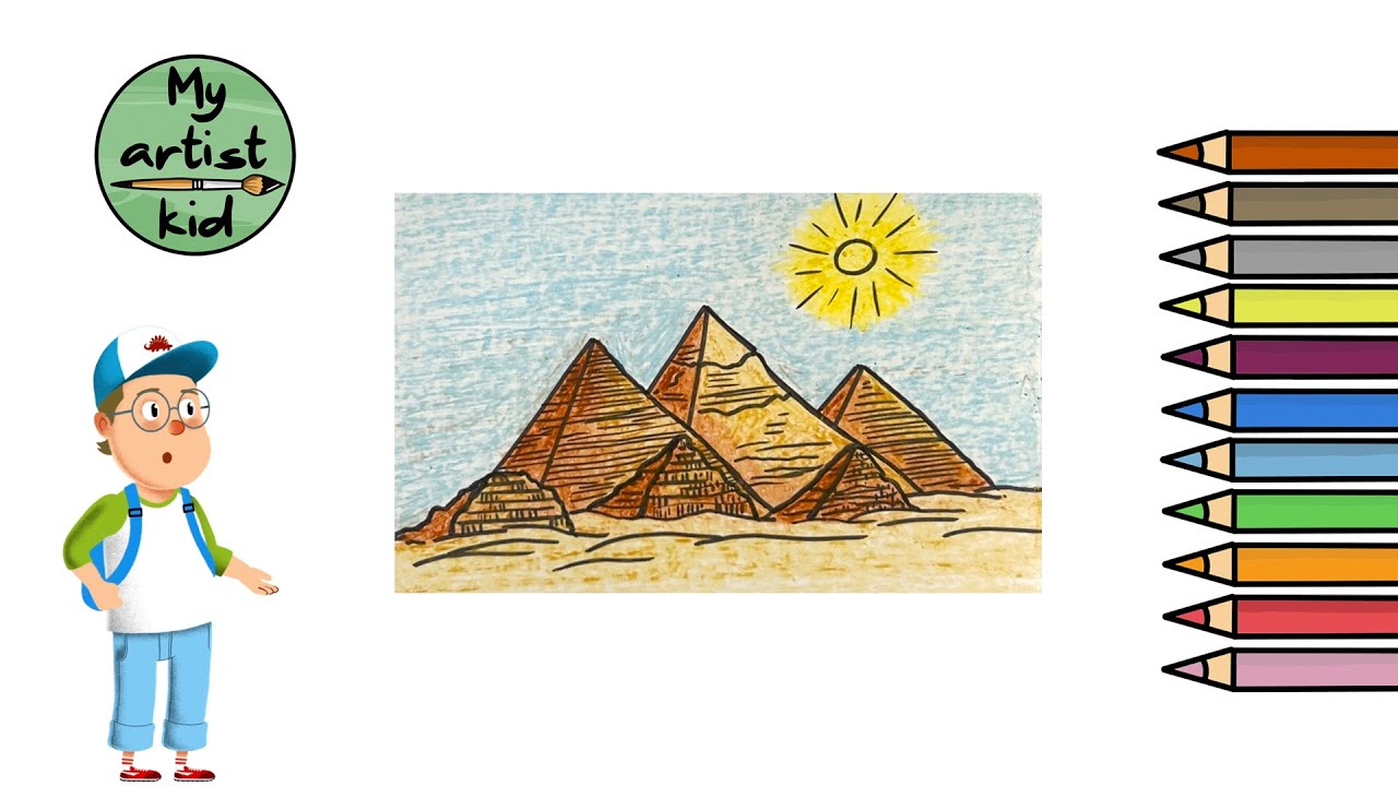 How to Draw the Pyramids of Giza - Easy drawing, painting and coloring ...