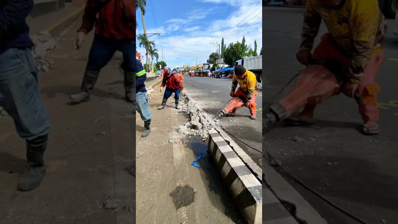 Concrete Barrier Demolition Using Jack Hammer - YouTube