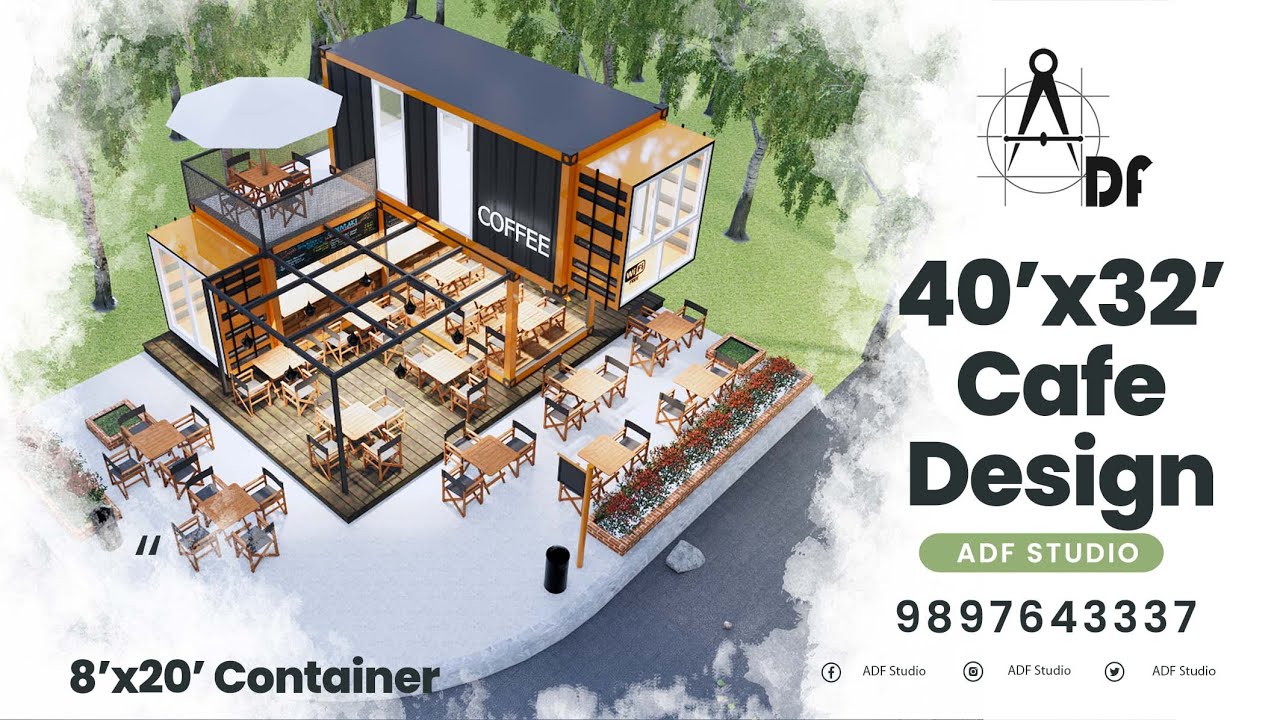 8'x20' Container Cafe Design | 40x32 Open Cafe Design | ADF Studio ...