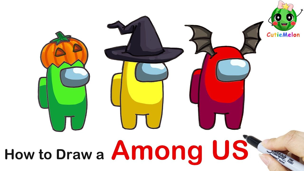 兒童簡筆畫AMONG US遊戲How to Draw AMONG US Game Character| Halloween Art ...