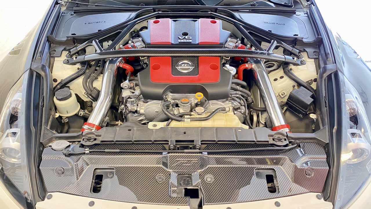 Adding Carbon Fiber Parts To The 370z Engine Bay - YouTube