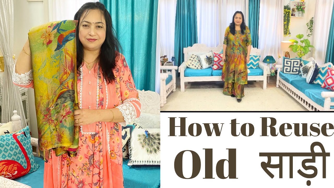 How to Reuse old saree|Old Saree reuse idea|A line kurti cutting ...